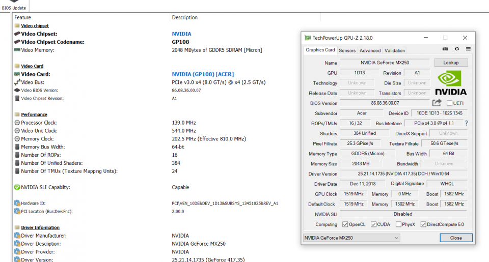 Nvidia GeForce MX250 (1D13 or 1D52) benchmarks vs GeForce MX150, Intel ...